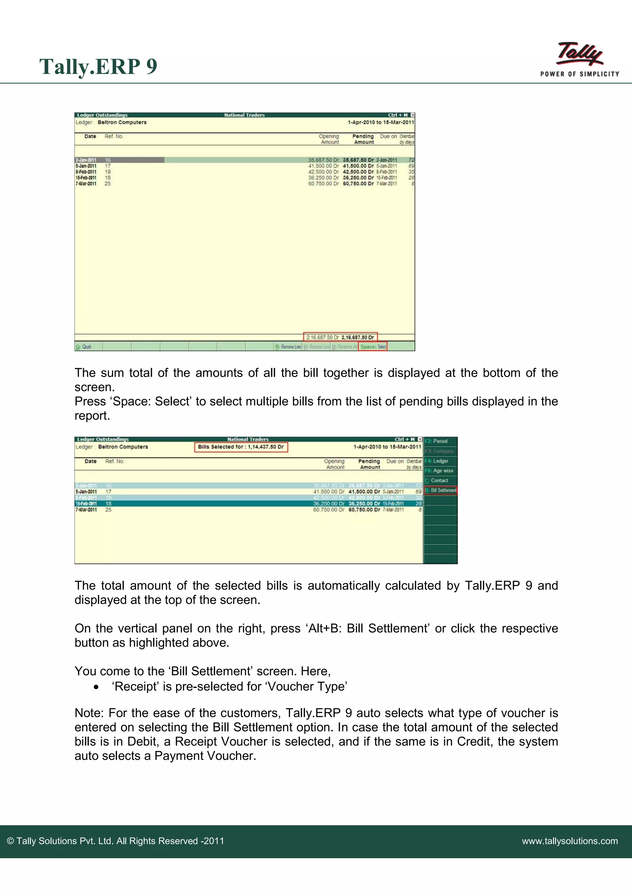 Bill settlement | SQL to Tally | Tally.NET Services | Tally TDL | PDF