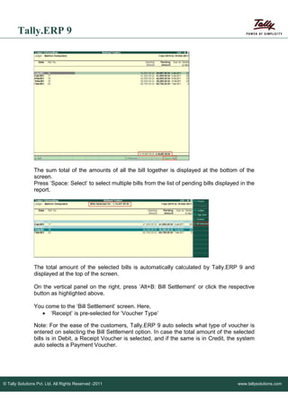 Bill settlement | SQL to Tally | Tally.NET Services | Tally TDL | PDF