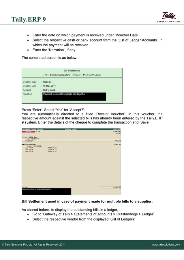 Bill settlement | SQL to Tally | Tally.NET Services | Tally TDL | PDF