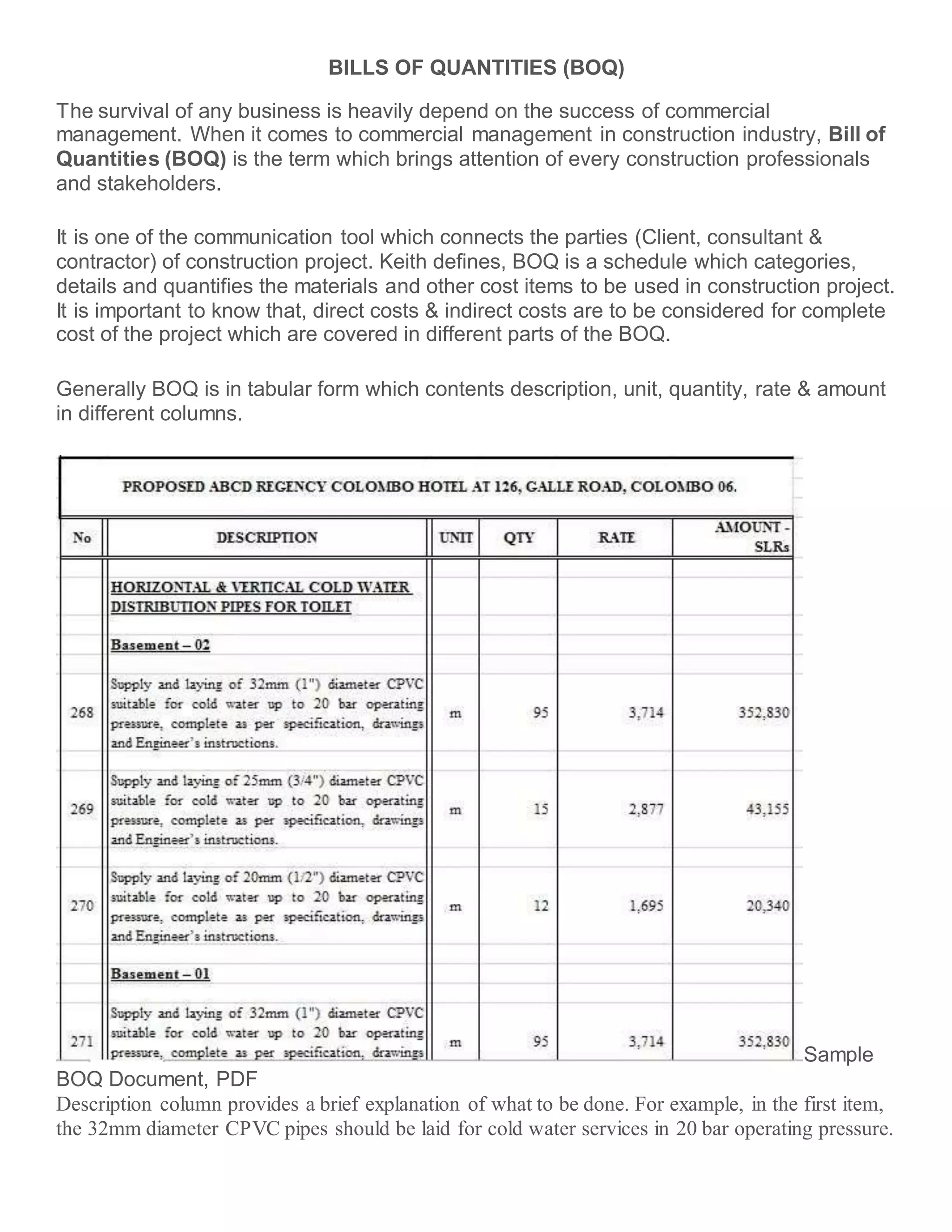 Bills of quantities | DOCX