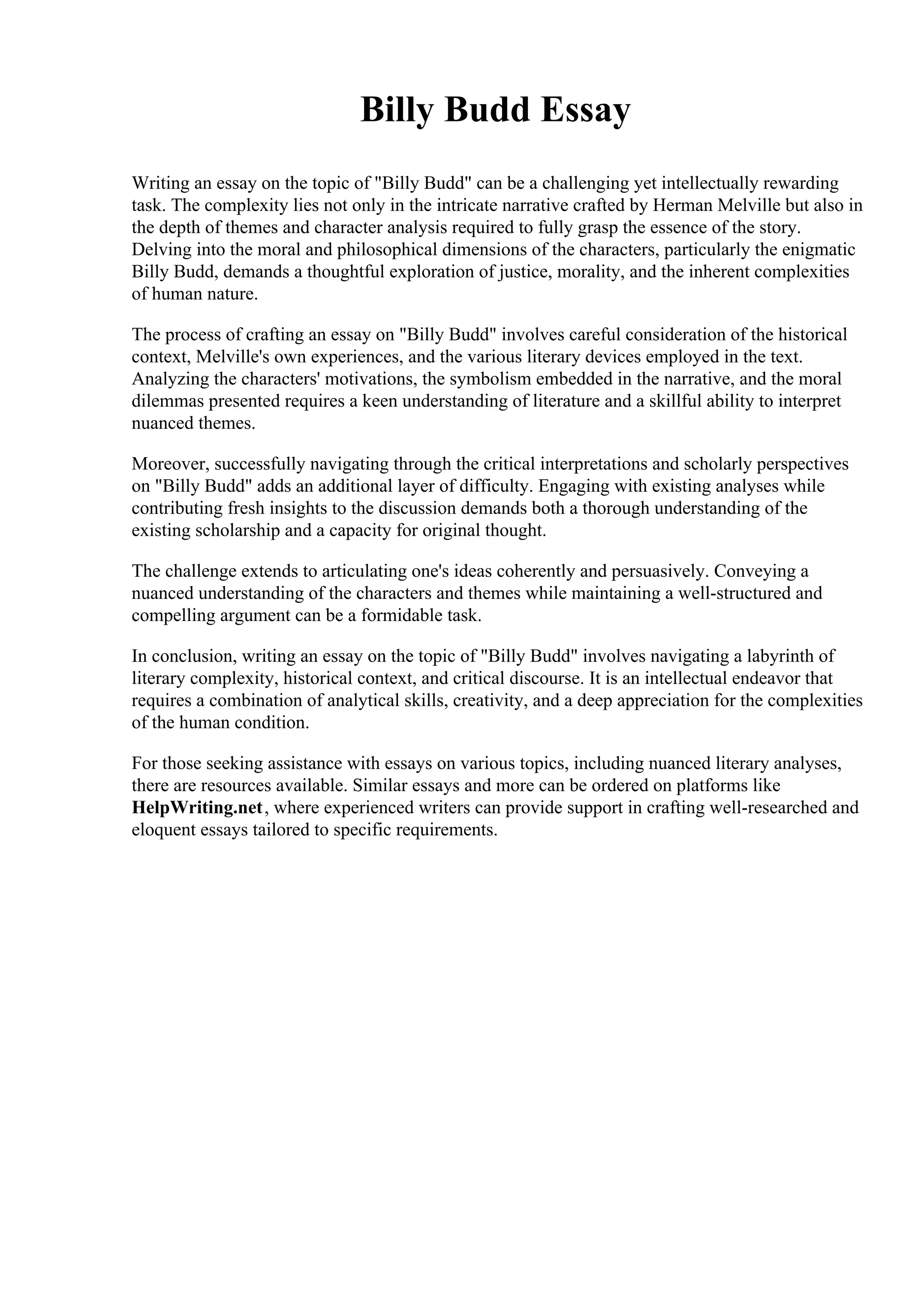 Billy Budd Essay | PDF