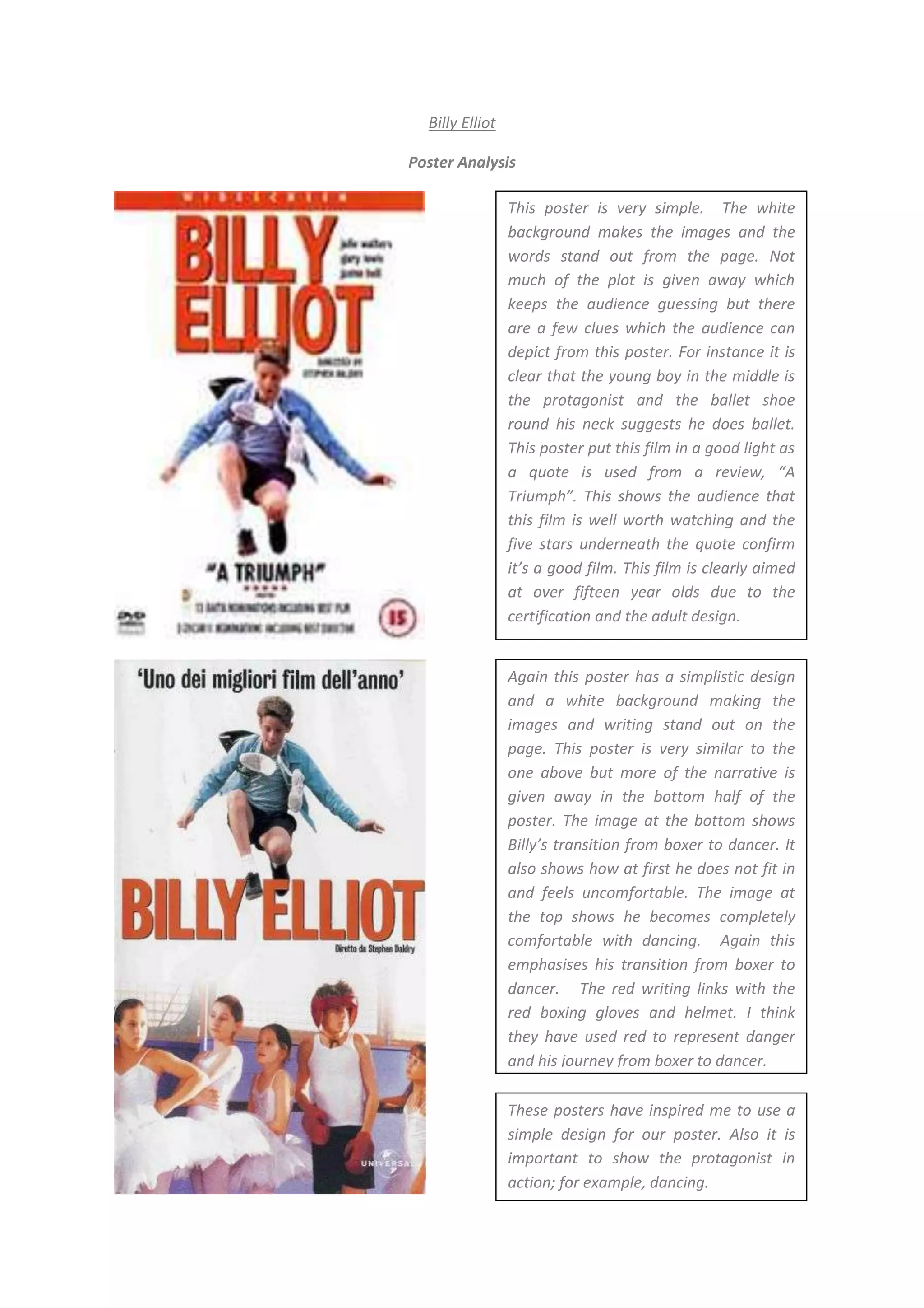 Billy elliot analysis | DOCX