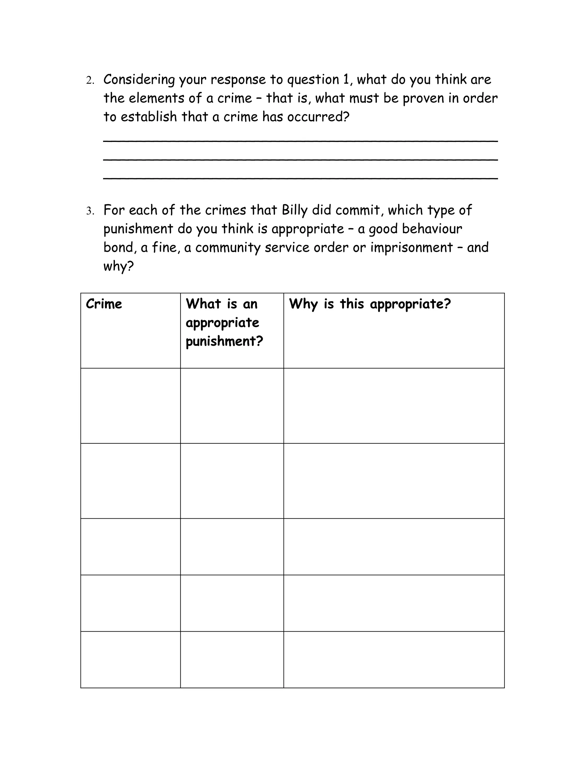 Billys Bad Day Worksheet | DOC