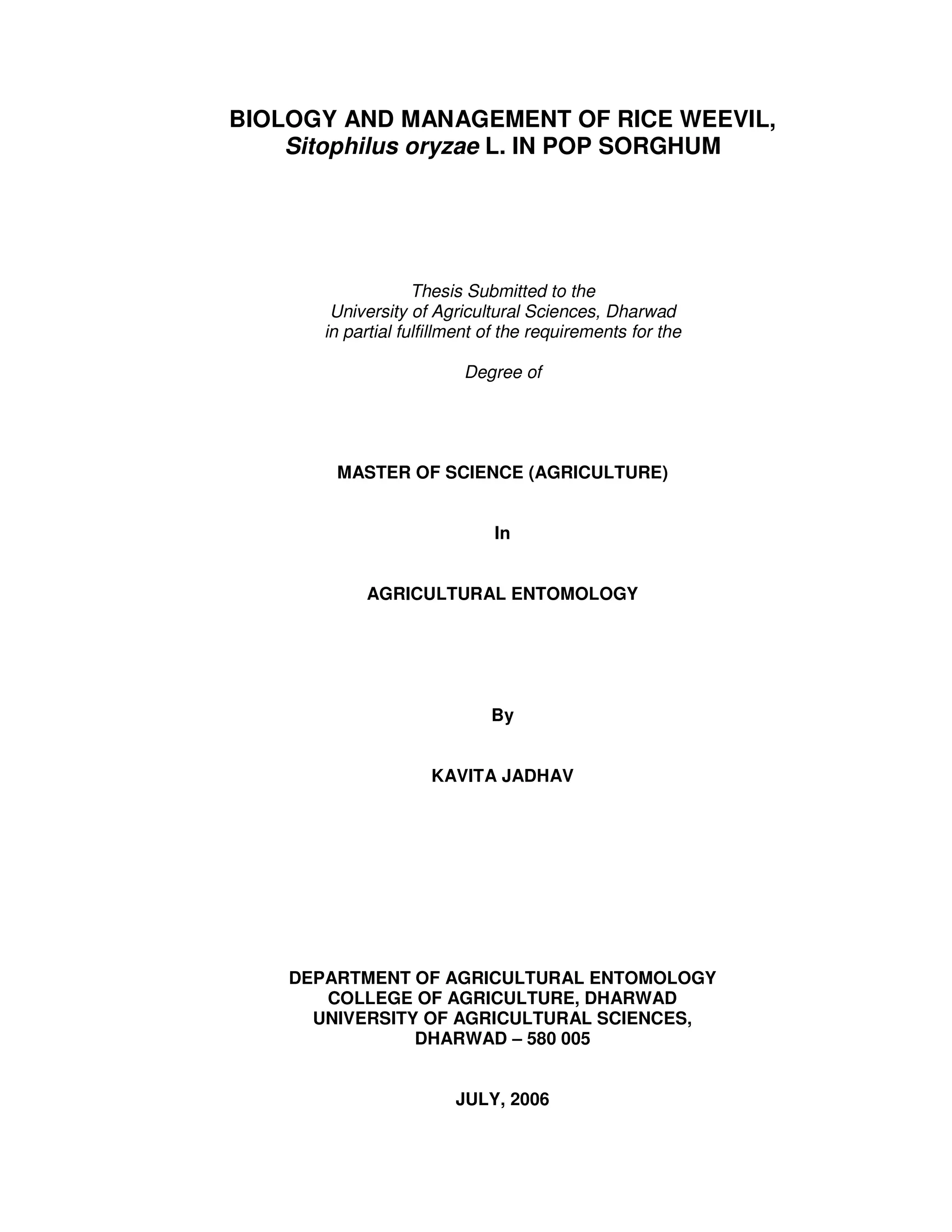 Bilogy and managemnt of rice weevil | PDF