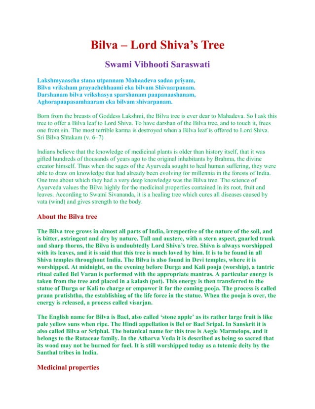 Bilva | DOCX | Hinduism | Religion & Spirituality