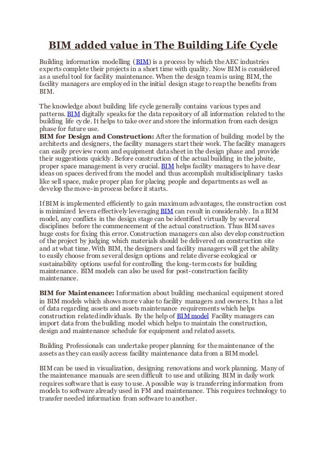 Bim added value in the building life cycle