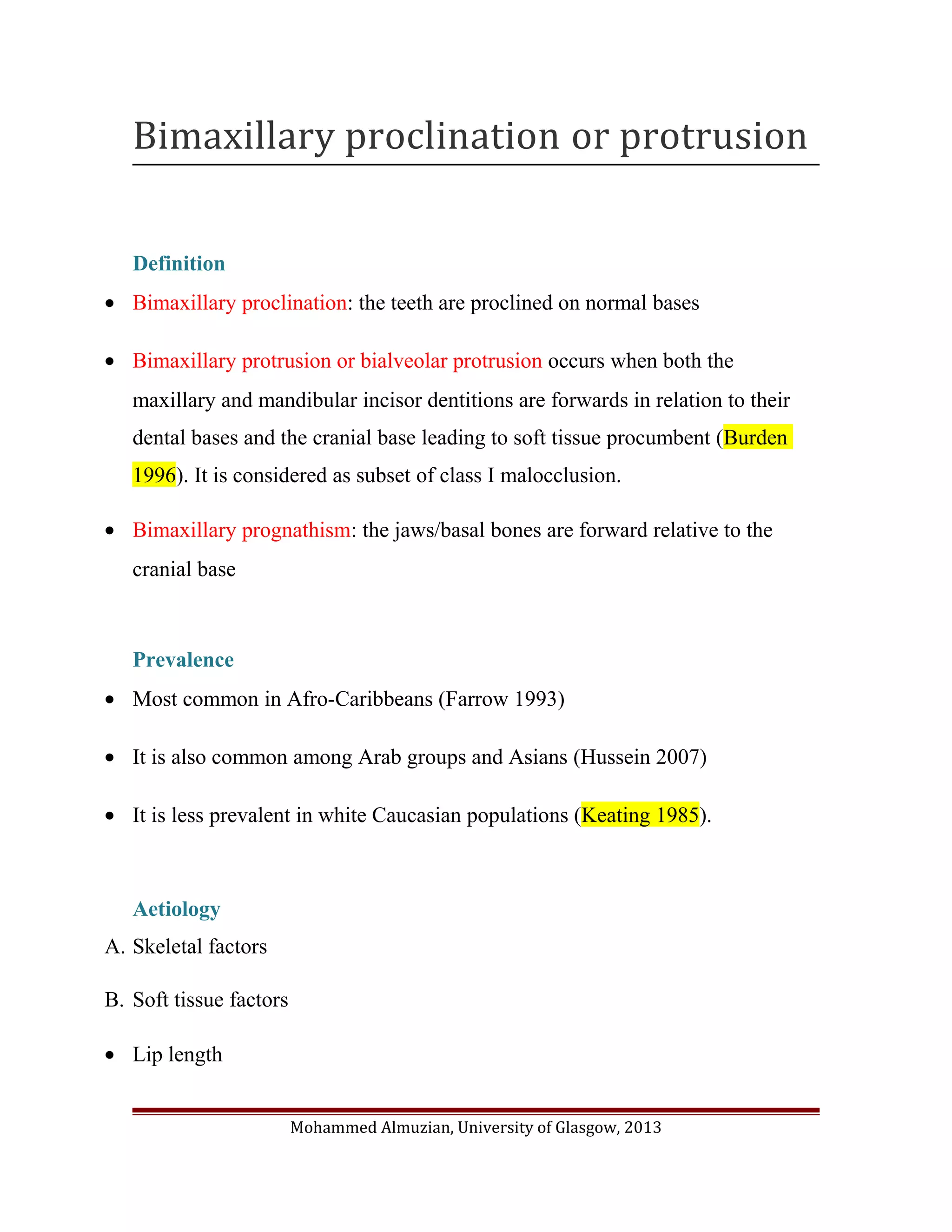 Bimaxillary proclination or protrusion/ for orthodontists by Almuzian | DOC