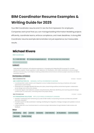 BIM Coordinator Resume Examples & Writing Guide for 2025 | PDF