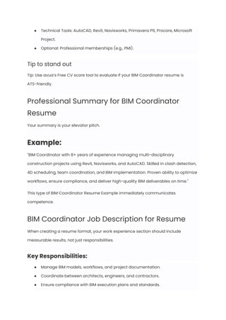 BIM Coordinator Resume Examples & Writing Guide for 2025 | PDF