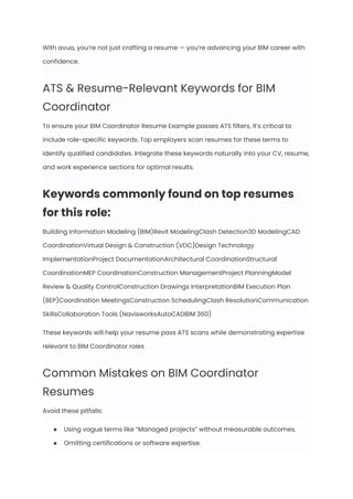 BIM Coordinator Resume Examples & Writing Guide for 2025 | PDF