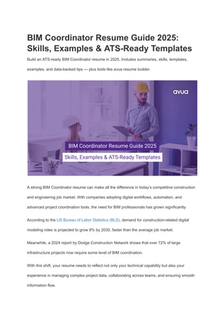 BIM Coordinator Resume Guide 2025: Skills, Examples & ATS-Ready ...