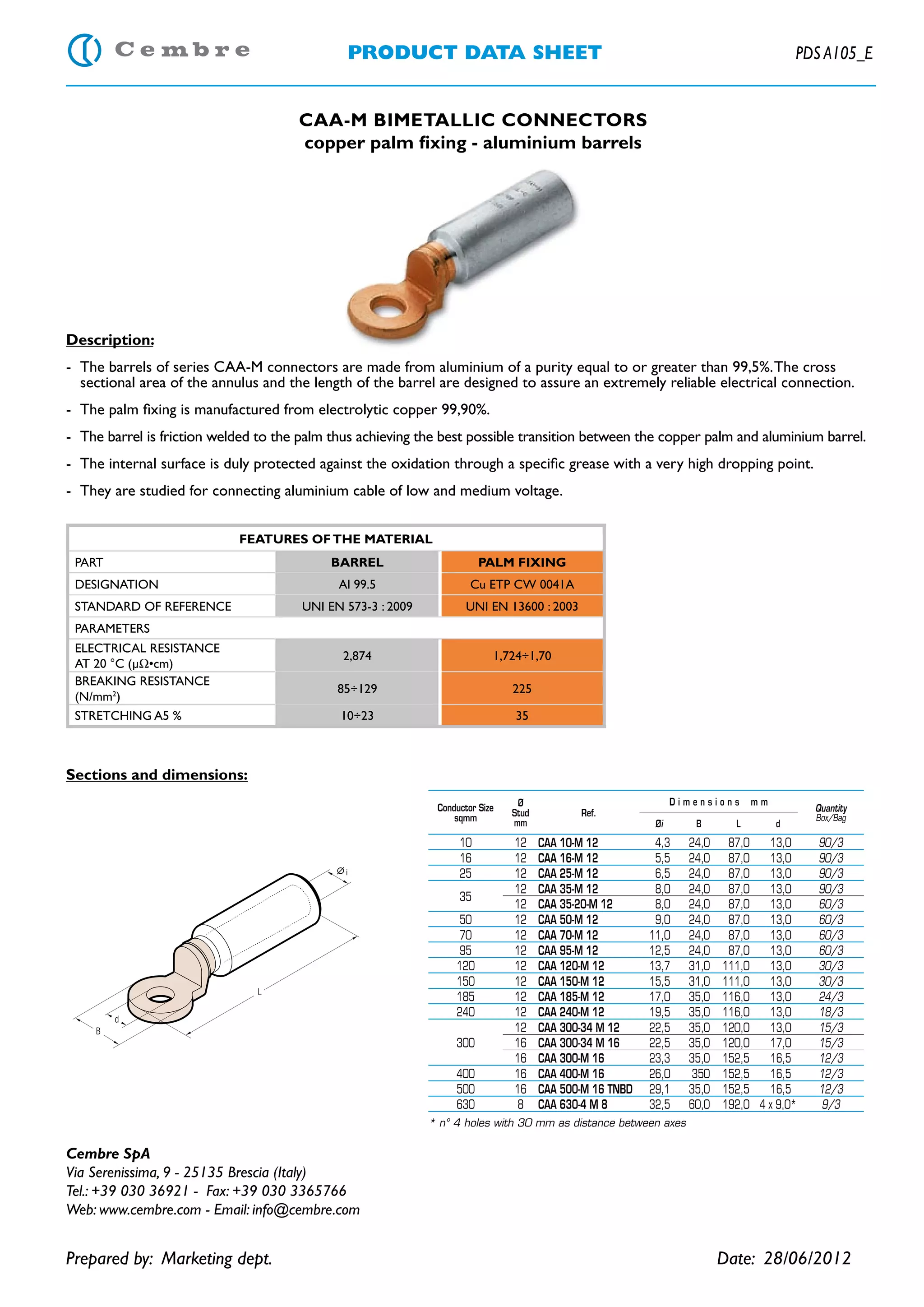 Cembre High Voltage Bi-Metallic Cable Lugs 11-33kV | PDF
