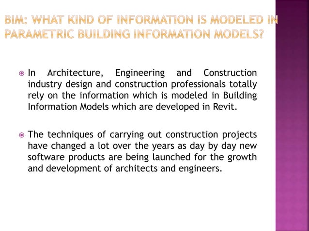 BIM: What kind of information is modeled in Parametric Building Information Models? | PPT