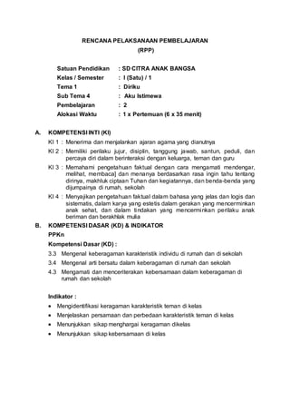 Bimtek rpp kelas i sd citra anak bangsa kurtilas | DOCX