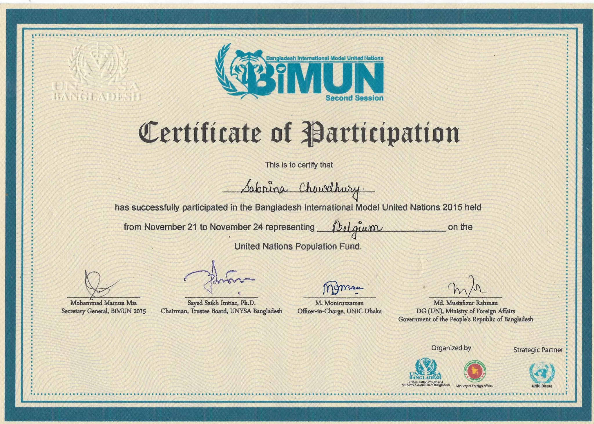 Bimun certificate of delegation | PDF