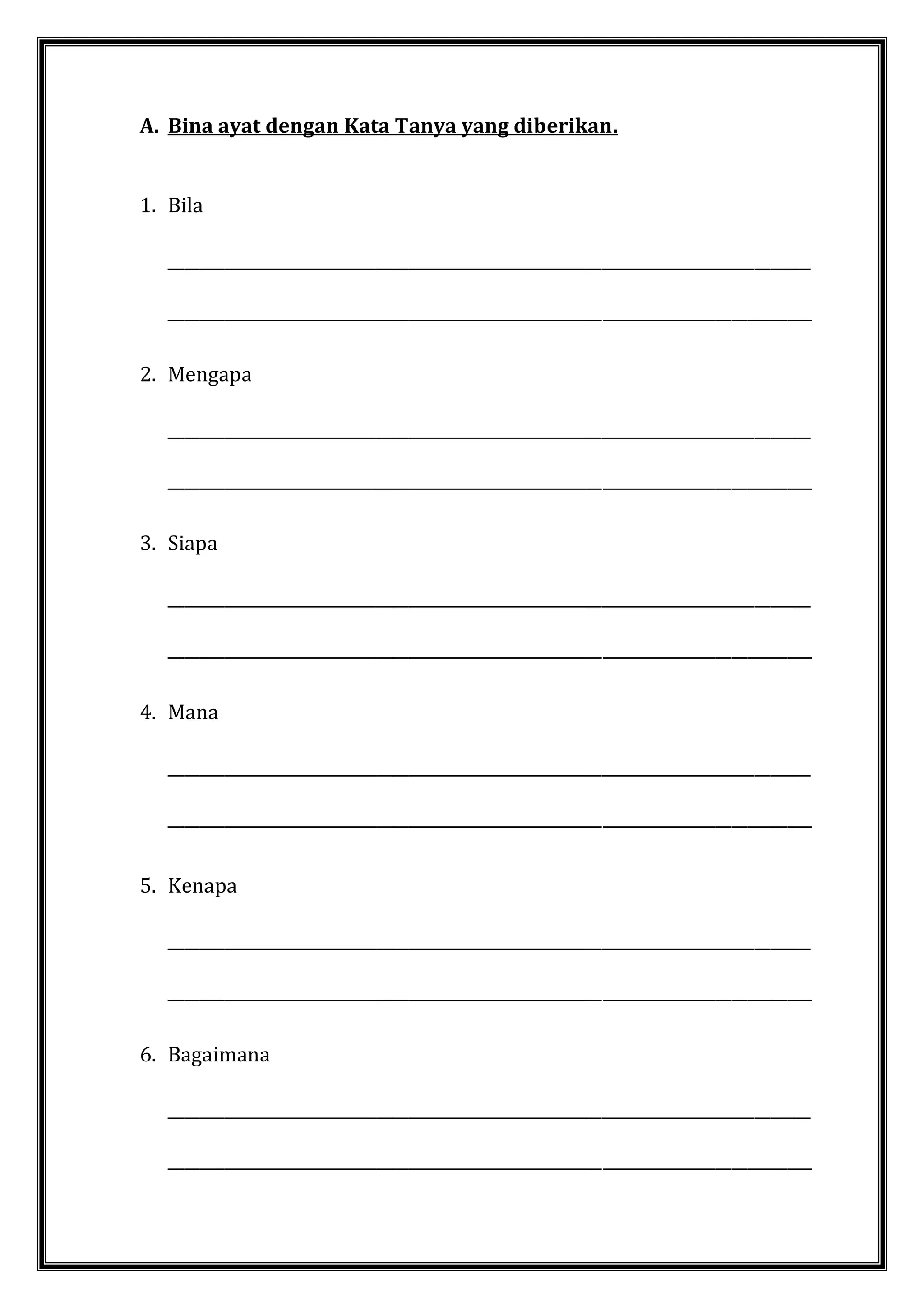 Bina ayat dengan kata tanya yang diberikan | PDF