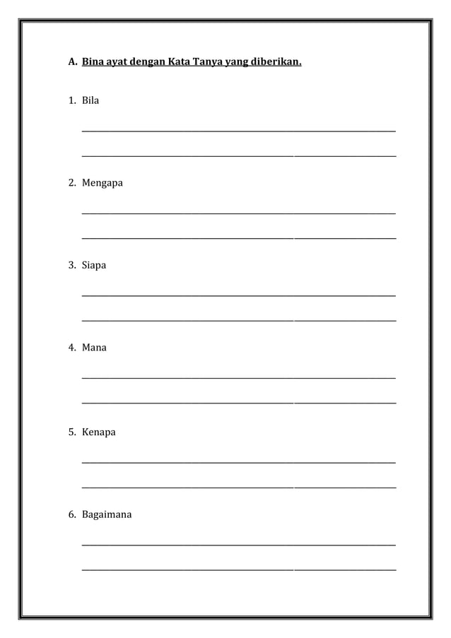 Bina ayat dengan kata tanya yang diberikan | PDF