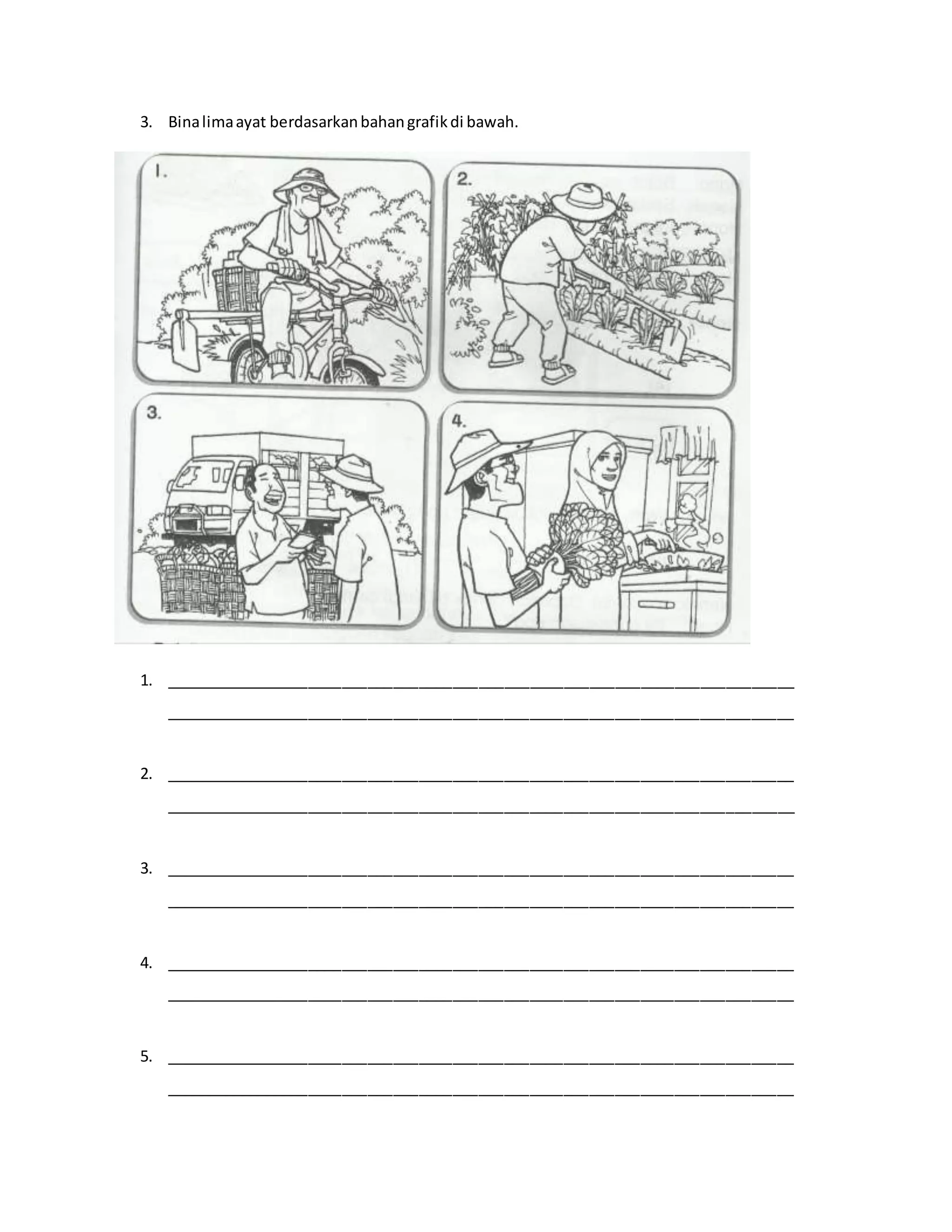 Bina lima ayat berdasarkan bahan grafik yang diberi. | DOCX