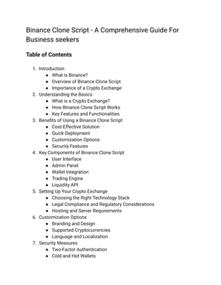 Binance Clone Script - A Comprehensive Guide For Business seekers.pdf | Web Development | Internet