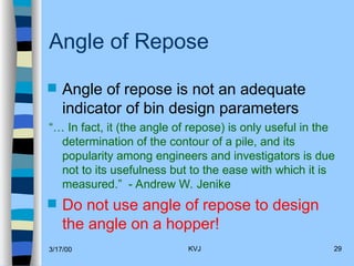 Bin and Hopper Design Lecture from Solids processing lab | PPT
