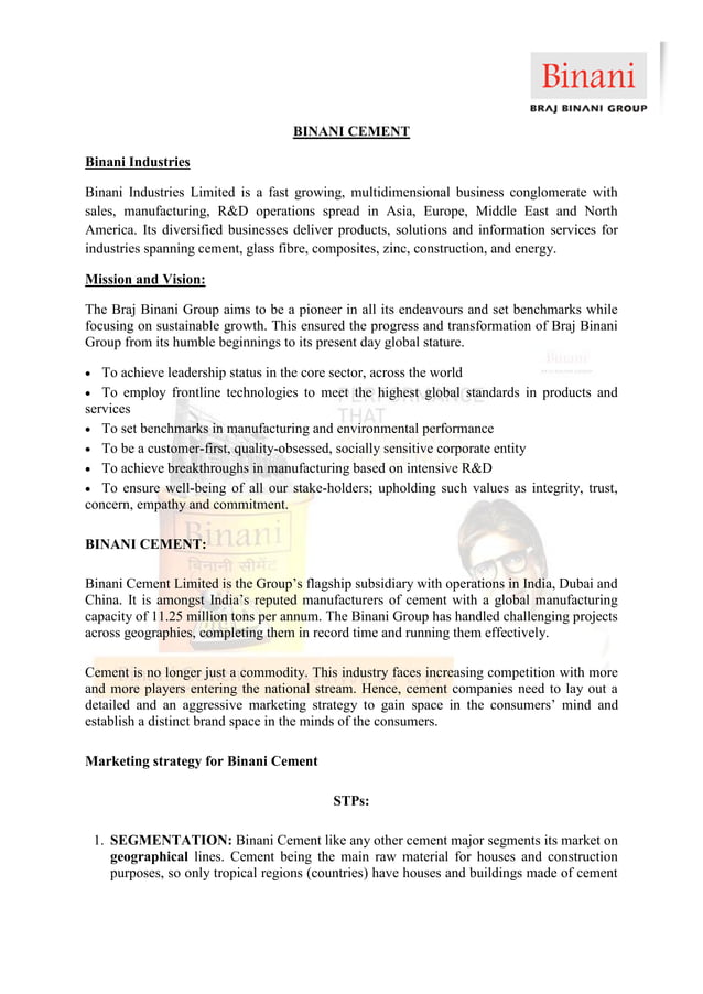 Marketing Strategy for Binani cement | PDF | Commodities | Economy
