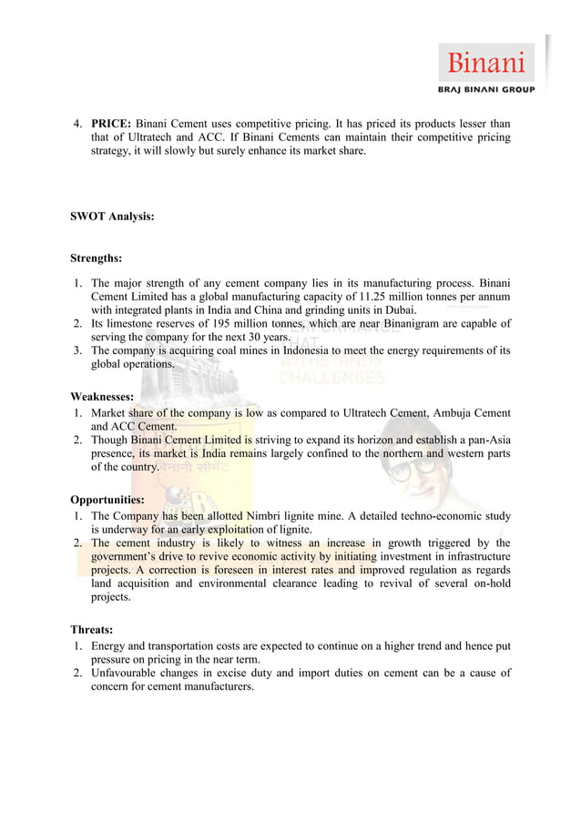 Marketing Strategy for Binani cement | PDF | Commodities | Economy