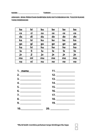 Bina perkataan kvkv | DOCX