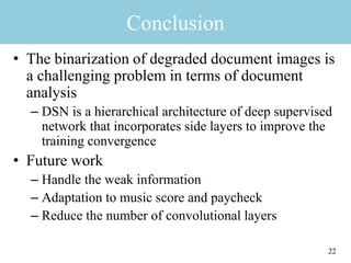 Binarization of degraded document images based on hierarchical deep ...