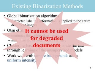 Binarization of degraded document images based on hierarchical deep supervised network | PPT