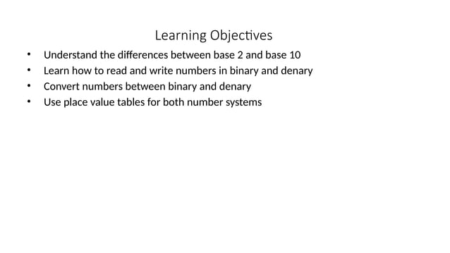 Binary And Denary Numbers Presentation Pptx