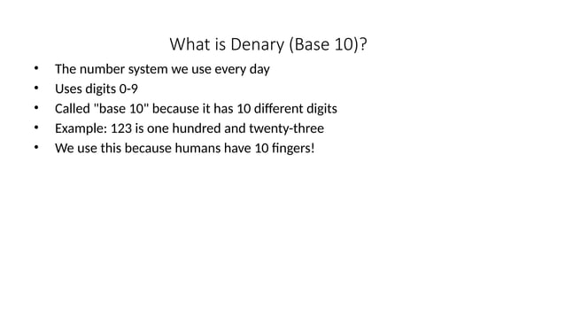 Binary And Denary Numbers Presentation Pptx
