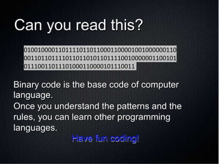 binarycode.pptx | Computing | Technology & Computing