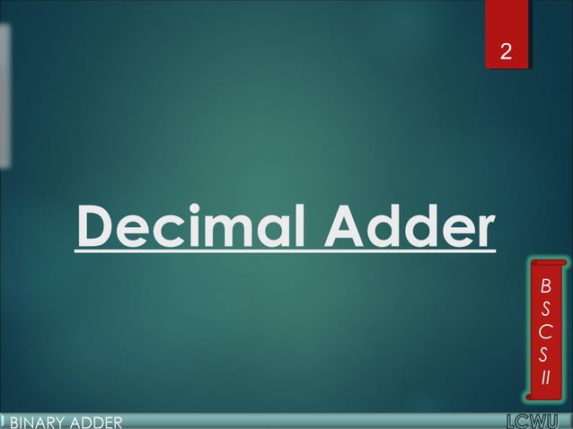 Binary code decimal Adder | PPT