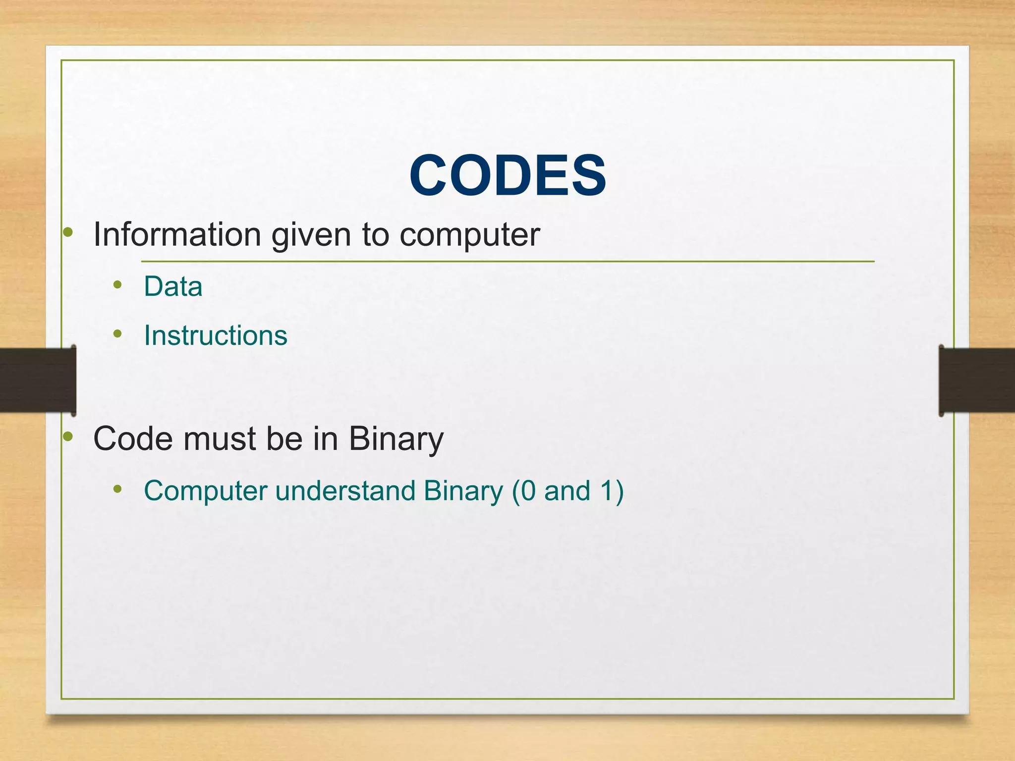 Binary codes | PPT | Programming Languages | Computing