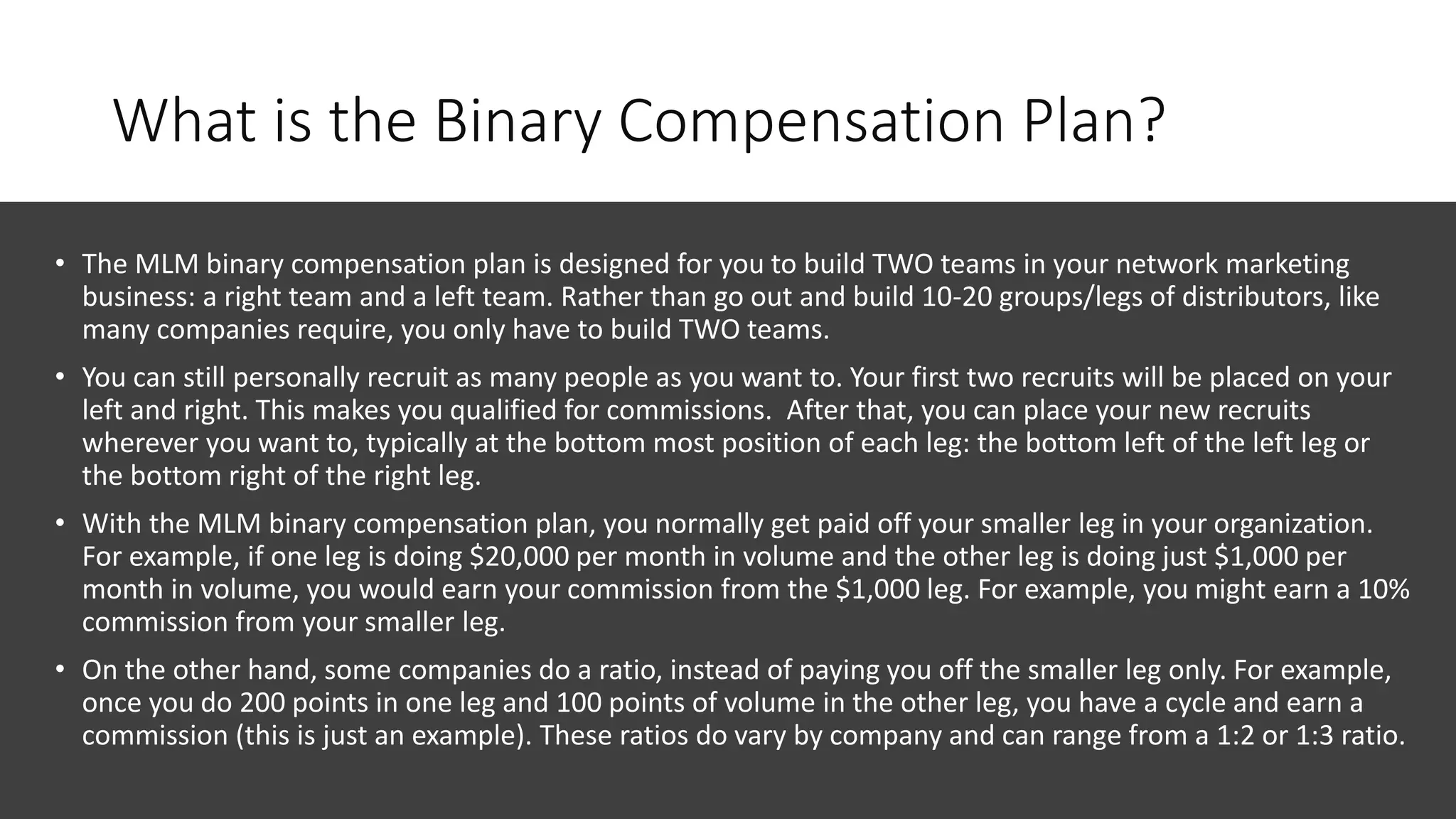 MLM Binary Compensation Plan Overview | PPTX | Business Accounting ...