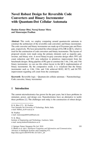 Novel Robust Design for Reversible Code Converters and Binary Incrementer with Quantum-Dot ...