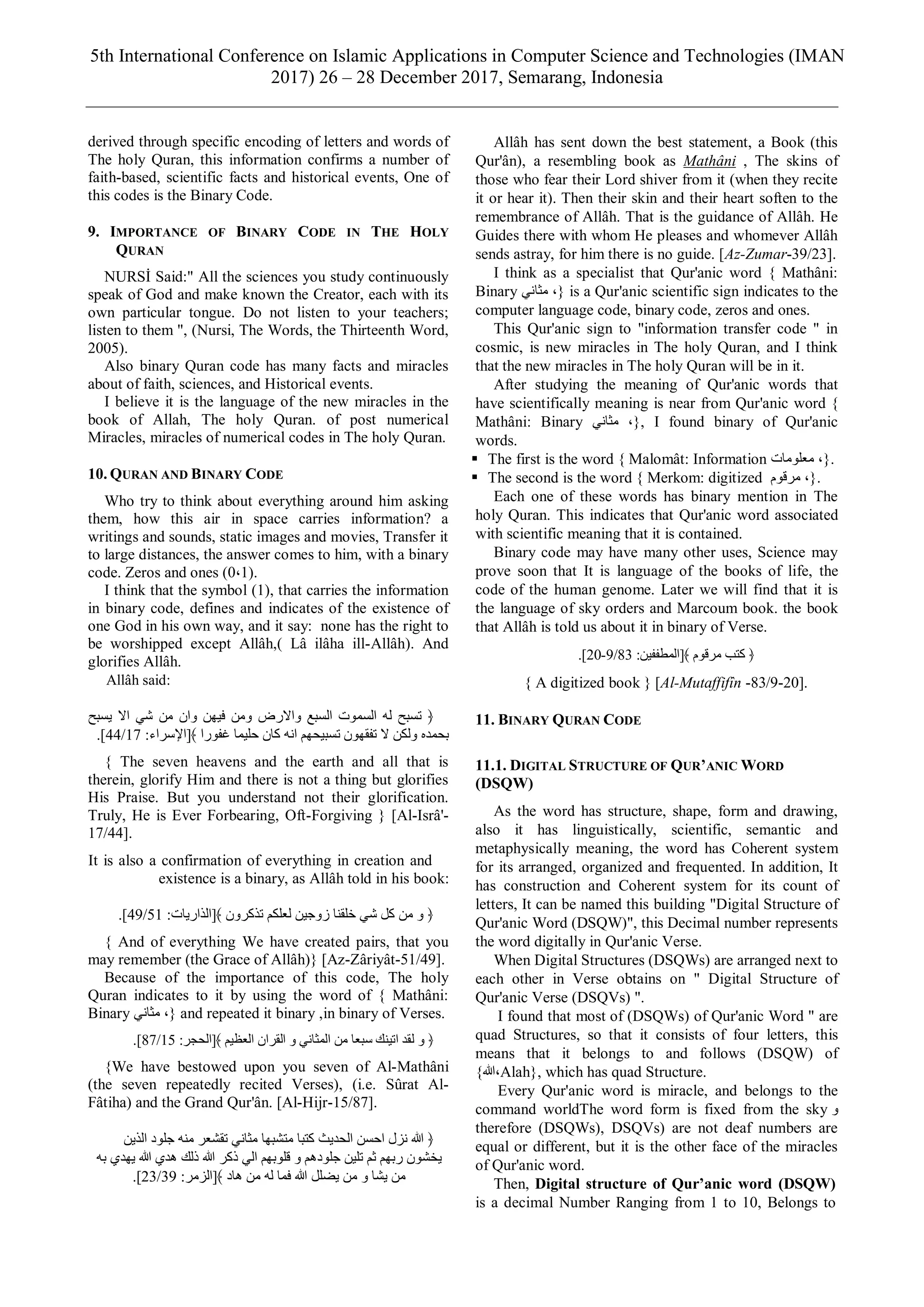 Binary Quran code Dr. Khaled Bakro | PDF