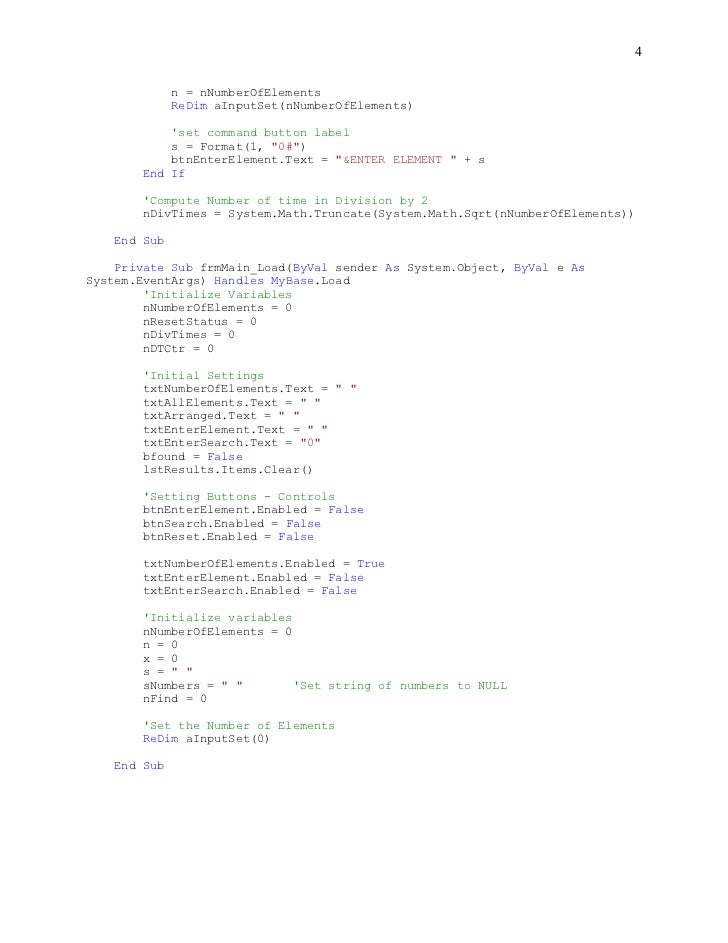 Binary Search Program in Visual Basic 2008