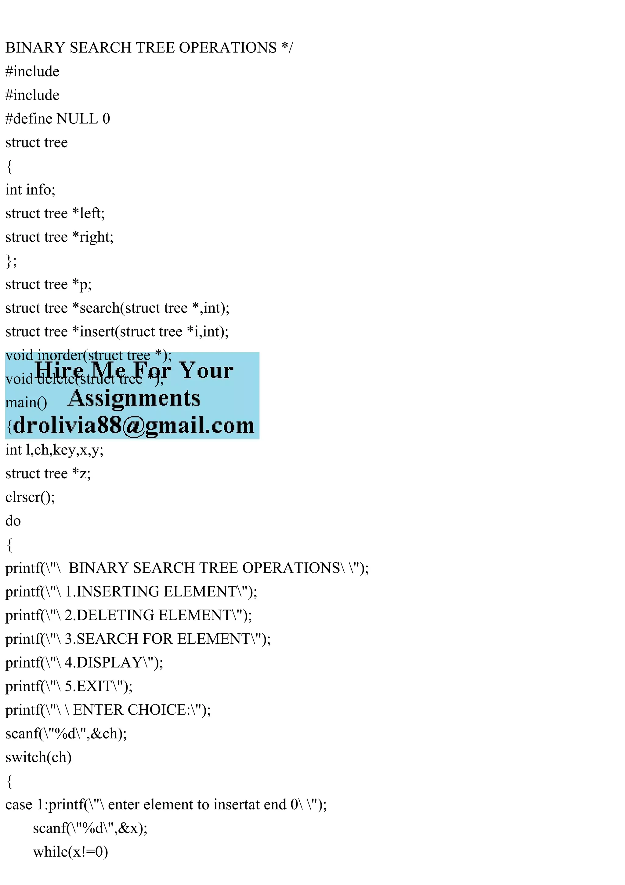 BINARY SEARCH TREE OPERATIONS #includestdio.h#includestdlib.pdf