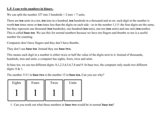 Binary sheet in detail with visuals to understand binary conversions ...