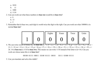 Binary sheet in detail with visuals to understand binary conversions ...