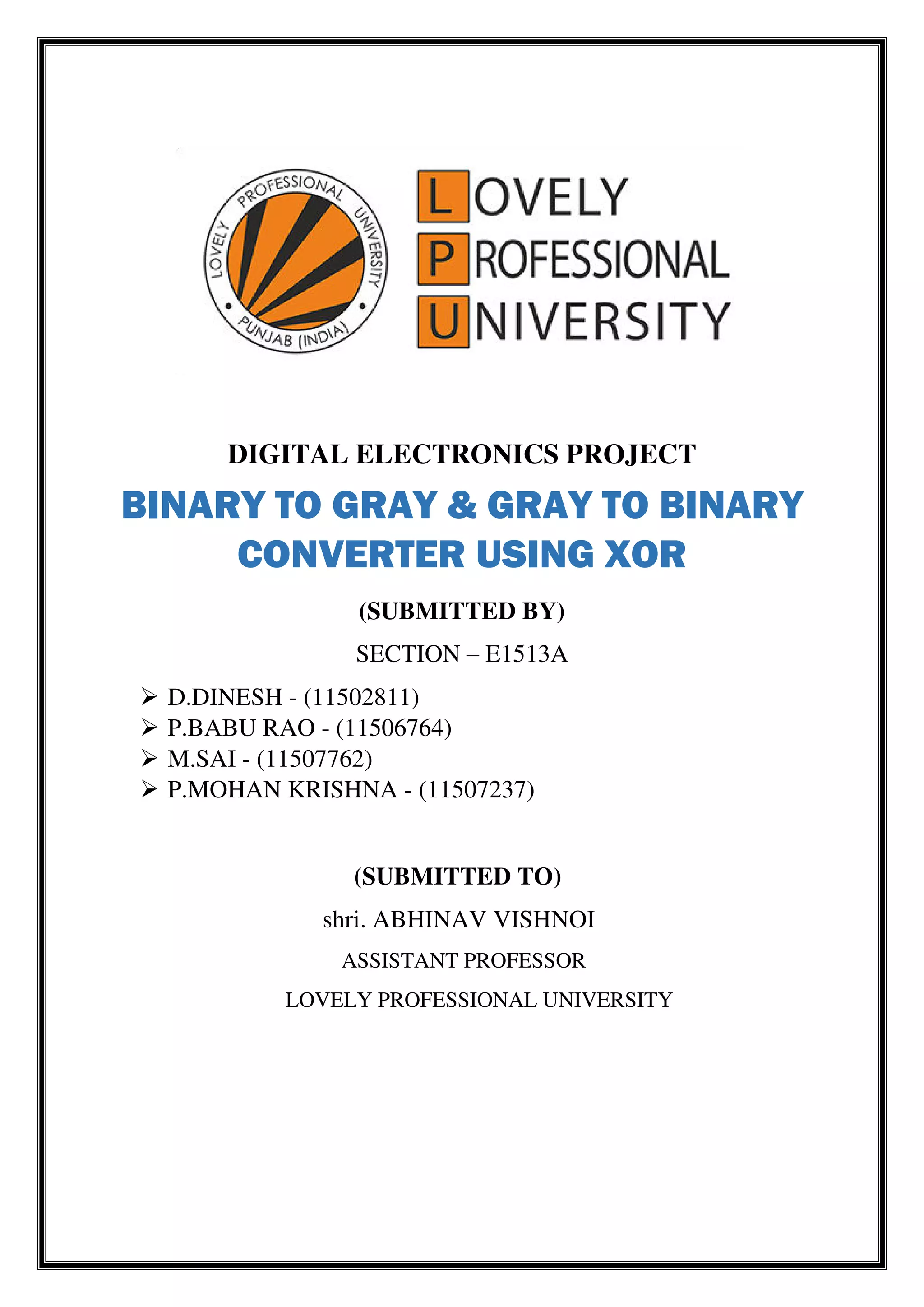 Binary to gray converter using xor | PDF