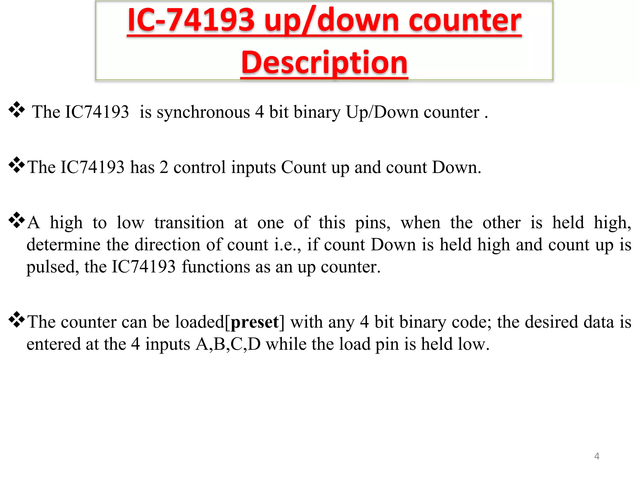 Binary up and down counter using IC 74193 | PPTX