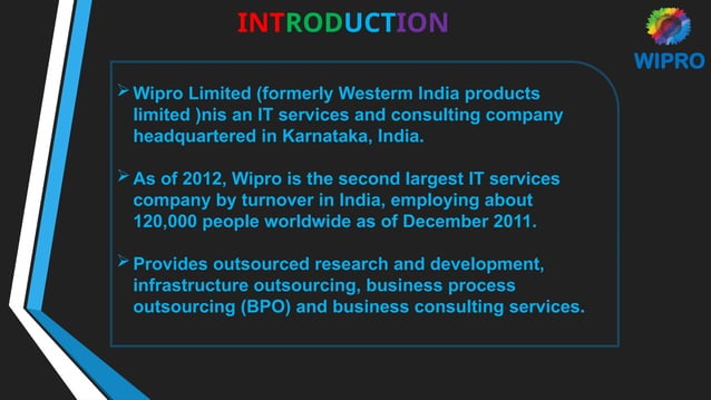 Wipro company ppt about Wipro and chairman azim H. Premji Wipro | PPTX