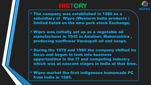 Wipro company ppt about Wipro and chairman azim H. Premji Wipro | PPTX
