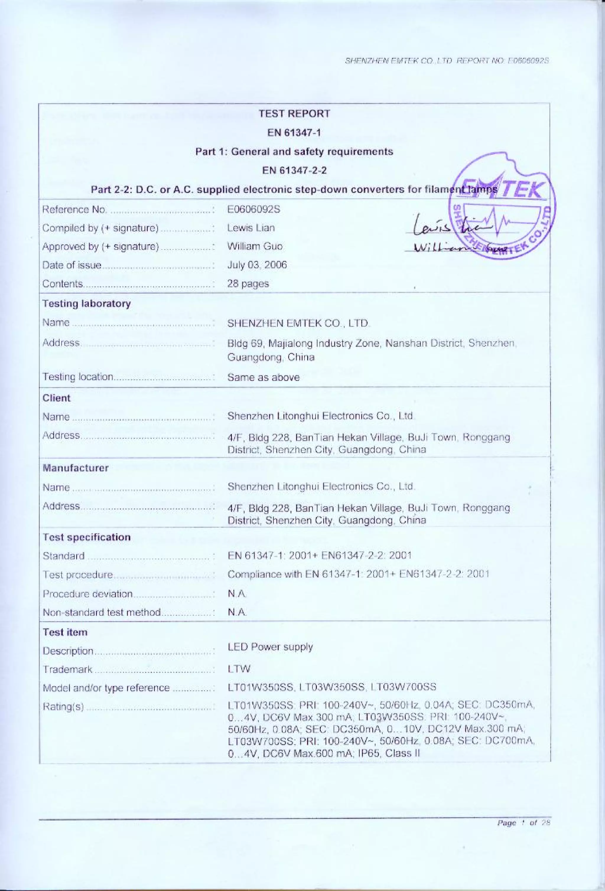 LTW Electronics Certifications | PDF