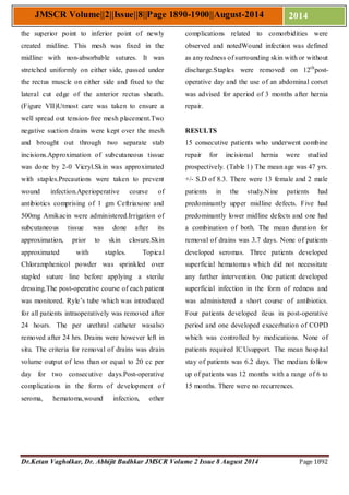 Combined Tissue and Mesh repair for Midline Incisional Hernia | PPT