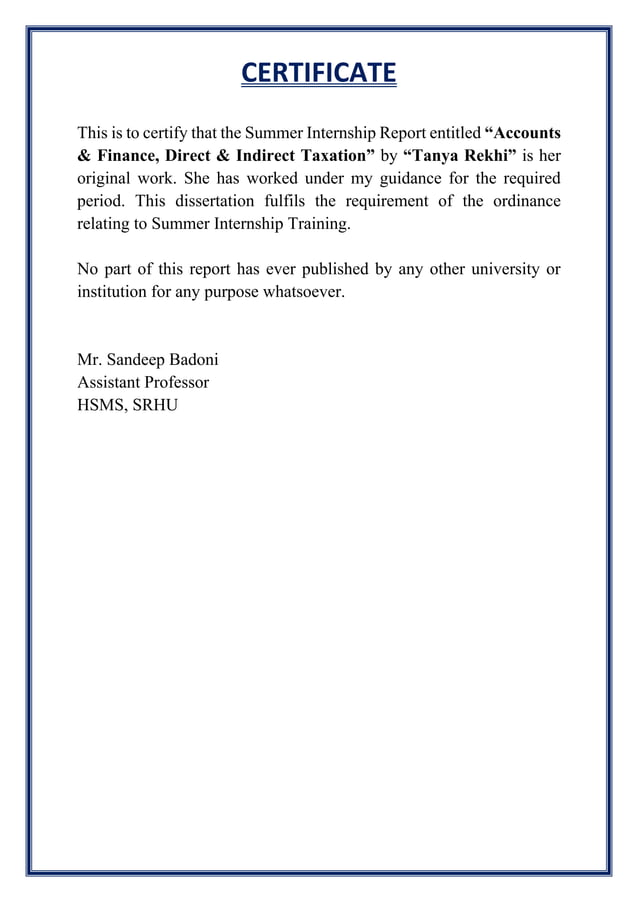 Summer Internship Report (Shekhar Chandra) (CA) | PDF | Business ...