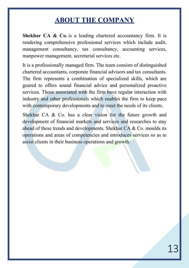 Summer Internship Report (Shekhar Chandra) (CA) | PDF | Business ...