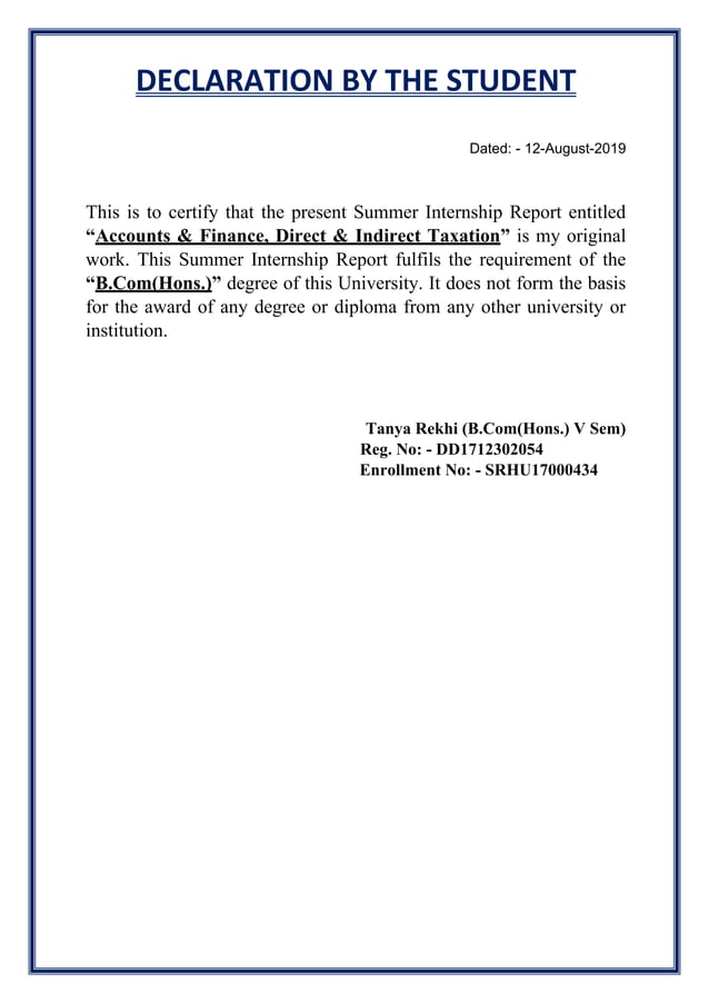 Summer Internship Report (Shekhar Chandra) (CA) | PDF | Business ...